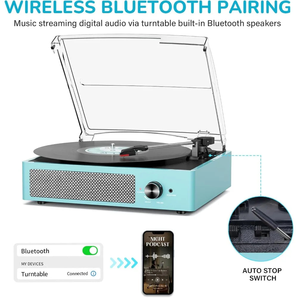 Vintage Belt Drive Vinyl Record Player 3 Speed Turntable with Stereo S ...