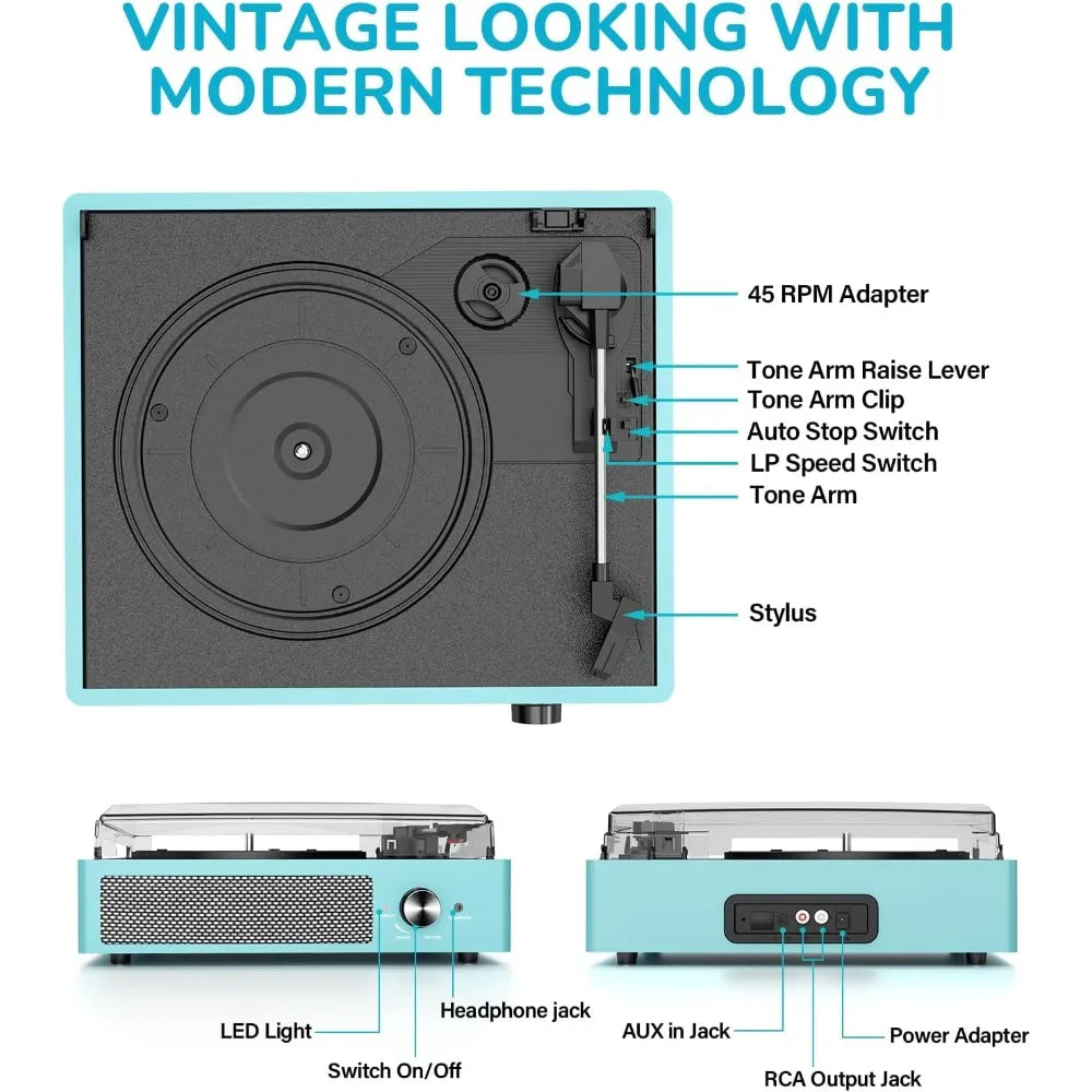 Vintage Belt Drive Vinyl Record Player 3 Speed Turntable with Stereo S ...
